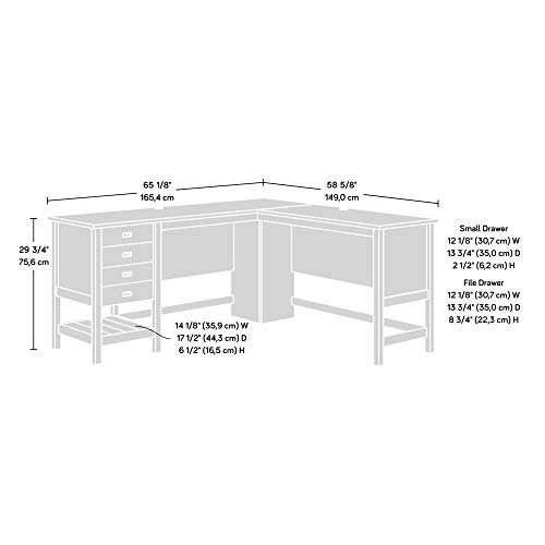 Sauder Cottage Road L-Desk, L: 65.11" x W: 58.66" x H: 29.76", Soft White Finish