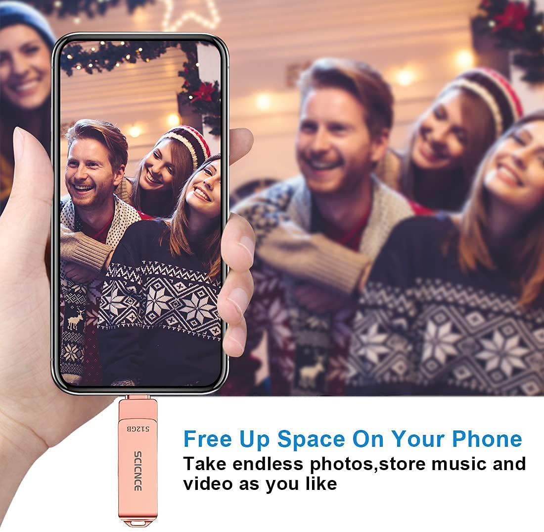 SCICNCE USB 3.0 Flash Drive 512GB Intended for iPhone, USB Memory Stick External Storage Thumb Drive Photo Stick Compatible with iPhone, Android and Computer (Rose Gold)