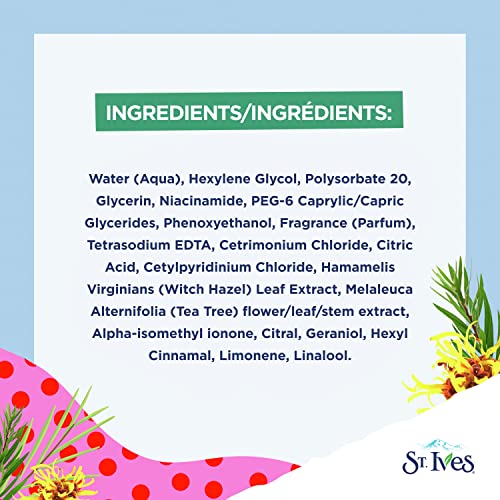 St.Ives Solutions 3-in-1 Face Toner For Combination to Oily and Acne Prone Skin Clear Skin Made with 100 percent Natural Tea Tree Extract, Vitamin B3, Micellar Water Technology, and Witch Hazel 8.5 oz