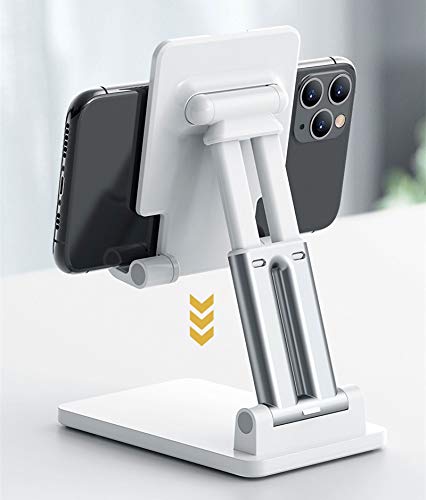 BrilliStar Cell Phone Stand Height Adjustable, [2020 Updated] Dual Tube Foldable Phone Stand,Portable Tablet Stand, Smartphones Desk Holder with Anti-Slip Design for iPad/Tablet/Mobile Phone(White)