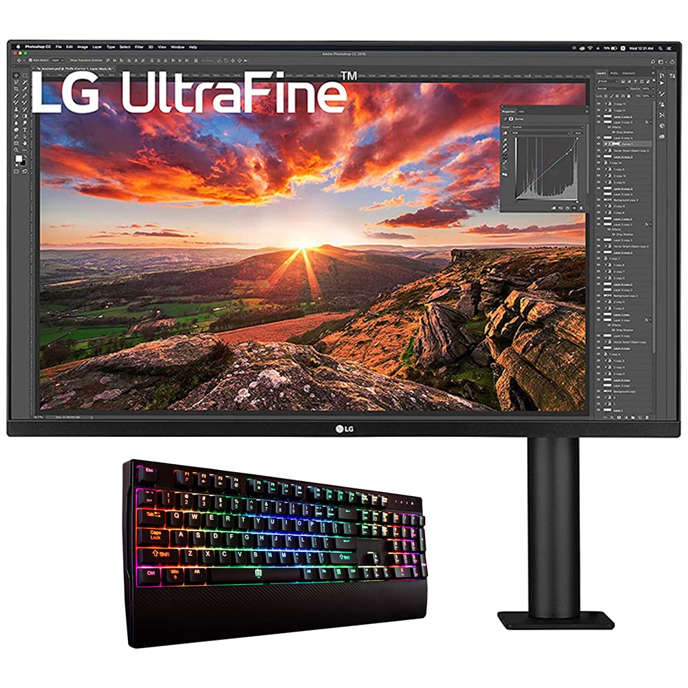 LG 32UN880-B 32 inch Ultrafine Display Ergo Stand UHD 4K HDR10 Monitor Bundle with Deco Gear Mechanical Gaming Keyboard RGB Back Lighting Anti-Ghosting Black