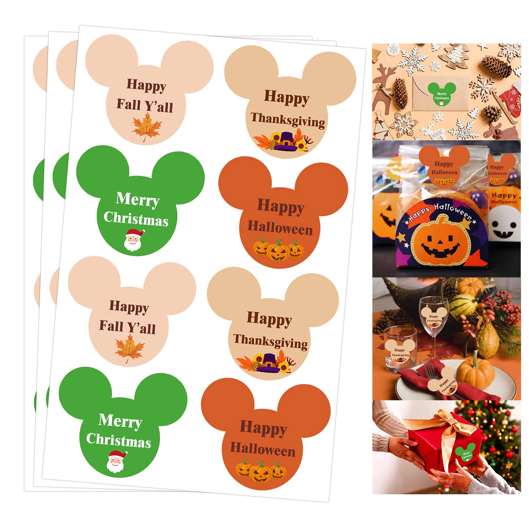 Merry Christmas Mic Keys Min nies a Mou se Colorful Thanksgiving Fall Y’All Stickers Inspired M ouses Ears Head Holiday Festivals Present Labels for Envelope Seals,Gift Tags,Party Decoration 200 pcs