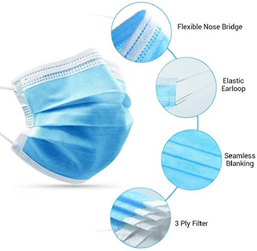 2000 PCS Bulk Blue Face Masks (40 Packs, 50pcs/Pack), Non Woven Thick 3-Layers Breathable Facial Masks with Adjustable Earloop, Mouth and Nose Cover