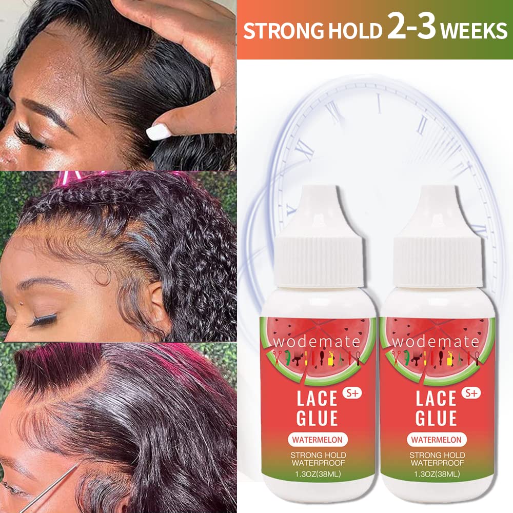 Wig Glue for Front Lace Wig, Strong Hold Glue Watermelon for Hair Systems Invisible Bonding Adhesive,Waterproof and Oil-Resistant for Hairpiece Closure Frontal Toupee Systems 1.3Oz