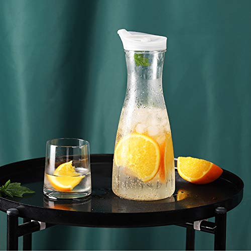 2Pcs Plastic Water Pitcher Clear Juice Containers with Flip Top lids - Narrow Neck for Easy Grip Wide Mouth - Juice carafe for Iced Tea, Powdered Juice, Cold Brew, Mimosa Bar (1550ml / 52.4oz)