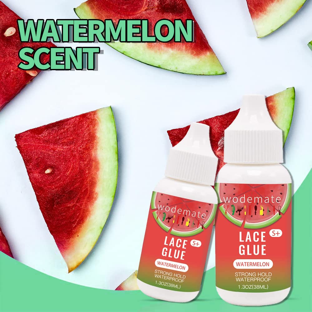 Wig Glue for Front Lace Wig, Strong Hold Glue Watermelon for Hair Systems Invisible Bonding Adhesive,Waterproof and Oil-Resistant for Hairpiece Closure Frontal Toupee Systems 1.3Oz