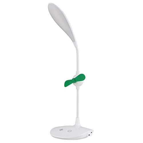 Eye-Caring Portable Charging Desk Lamp USB with Fan Touch 3 Gears Dimming 2 Gears Wind Table Lamp for Study and Work Office lamp (Color : White, Size : B)
