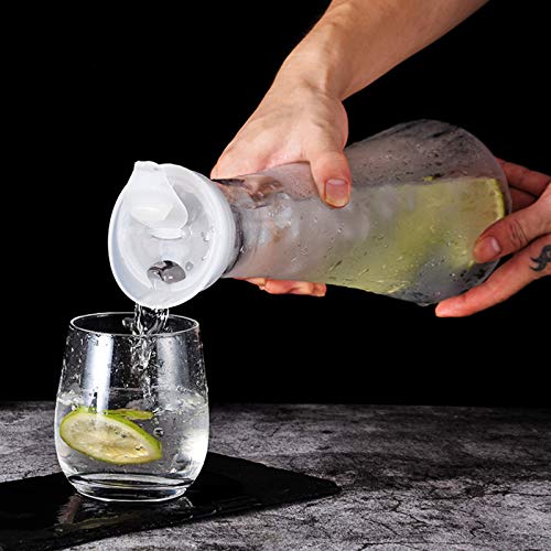 2Pcs Plastic Water Pitcher Clear Juice Containers with Flip Top lids - Narrow Neck for Easy Grip Wide Mouth - Juice carafe for Iced Tea, Powdered Juice, Cold Brew, Mimosa Bar (1550ml / 52.4oz)