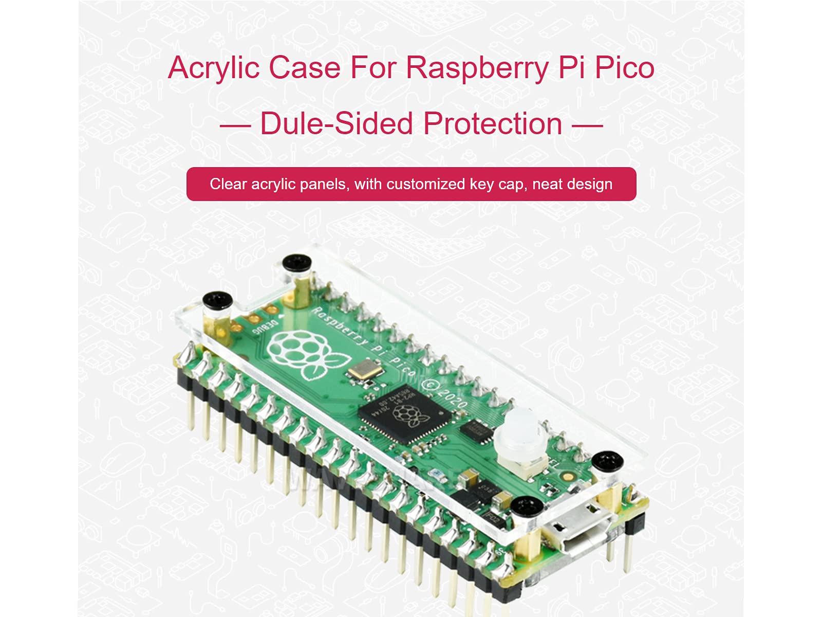 Waveshare Clear Acrylic Protection Case for Raspberry Pi Pico, Customized Key Cap, Neat Design