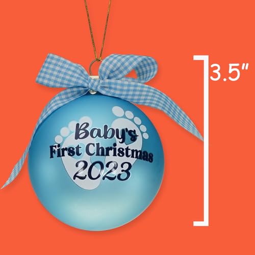2022 Baby's First Christmas Ornament Keepsake Ball - Resin - 1st Holiday Decoration - Blue Baby Boy - Custom Name Date Birth Info