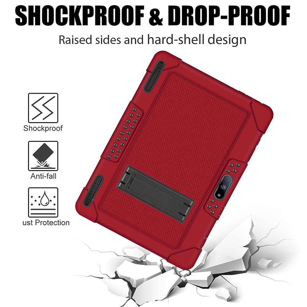 FIEWESEY for Pritom M10 Inch Case, Heavy-Duty Drop-Proof Shock-Resistant Kids Friendly Protective case for QuntiCO Y10/Voger priorpad X100/Digiland Tablet DL1036/Gateway 10.1 HD Tablet(Red/Black)