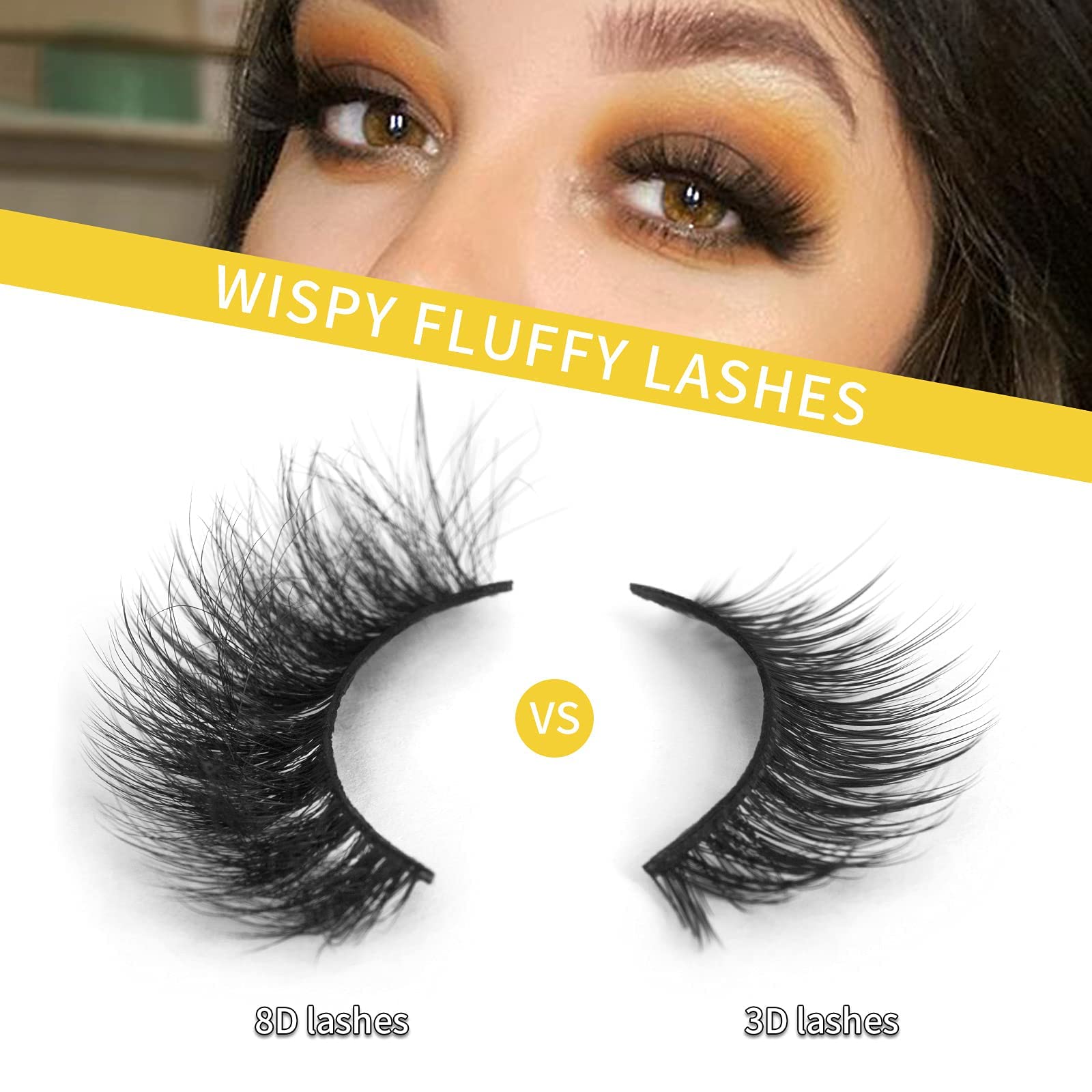 KOUSEI Eyelashes 6 Pairs Fluffy Dramatic Faux Mink Lashes Natural False Eyelashes Handmade Fake Lashes(0.05mm Thickness) black