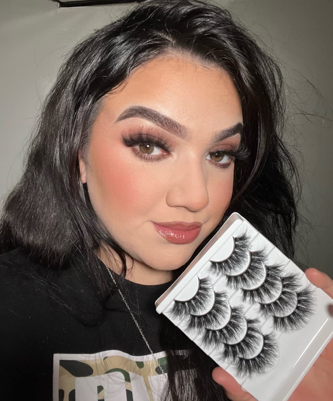 KOUSEI Eyelashes 6 Pairs Fluffy Dramatic Faux Mink Lashes Natural False Eyelashes Handmade Fake Lashes(0.05mm Thickness) black