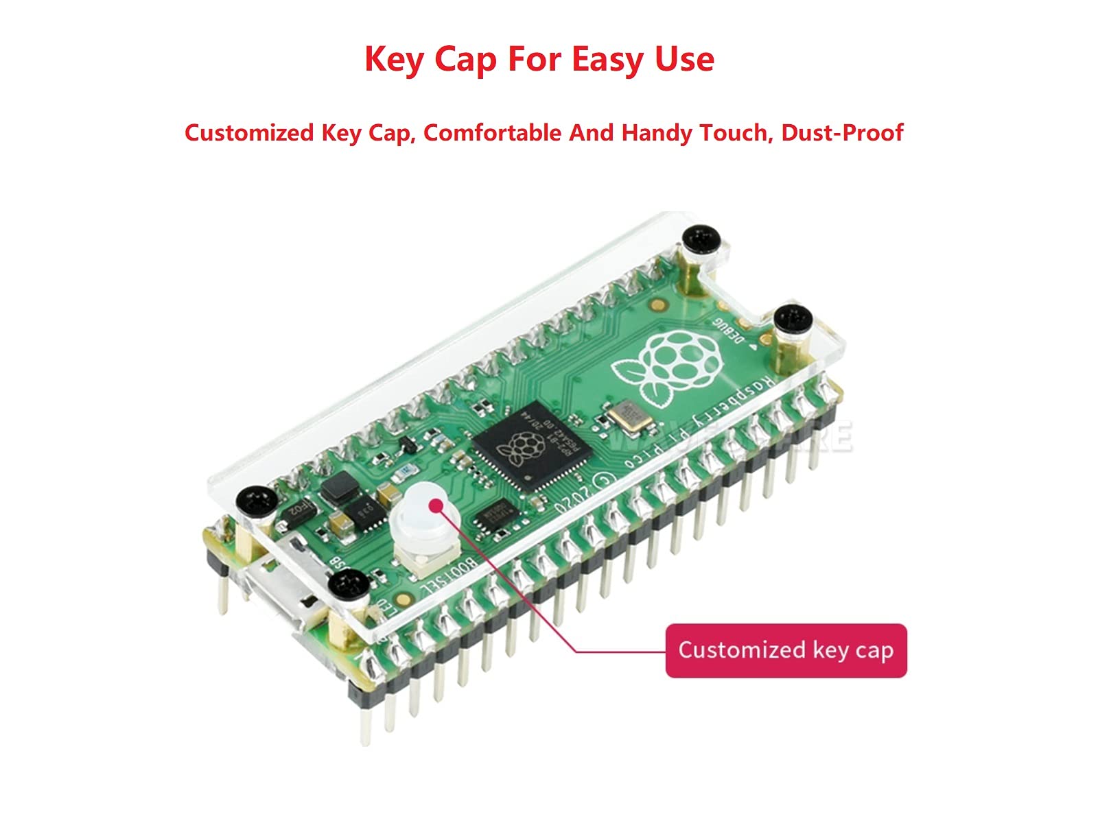 Waveshare Clear Acrylic Protection Case for Raspberry Pi Pico, Customized Key Cap, Neat Design