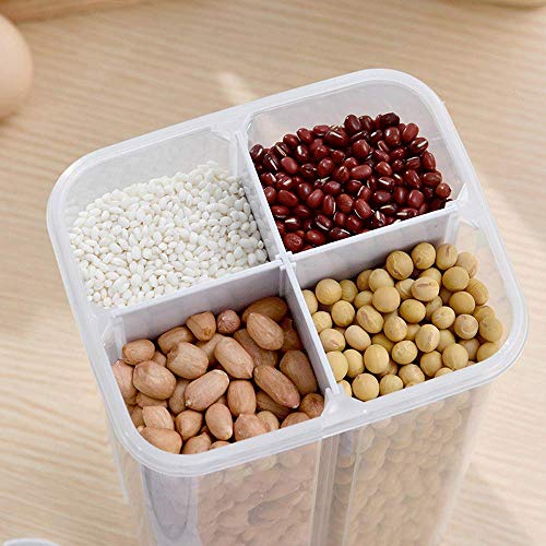 BIPEGE Airtight Cereal Storage Container, Clear 2.3L Airtight Kitchen Food Storage Container with Lids and Compartments for Grain, Sugar, Flour, Rice, Nuts, Snacks
