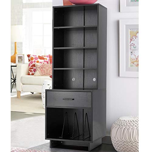 MELLCOM Wooden Bookcase Storage Cabinet Bookshelf with 3 Shelves and 1 Drawer, Modern Standing Shelf, Side Corner Storage Cabinet Decor Furniture for Home Office (Black)