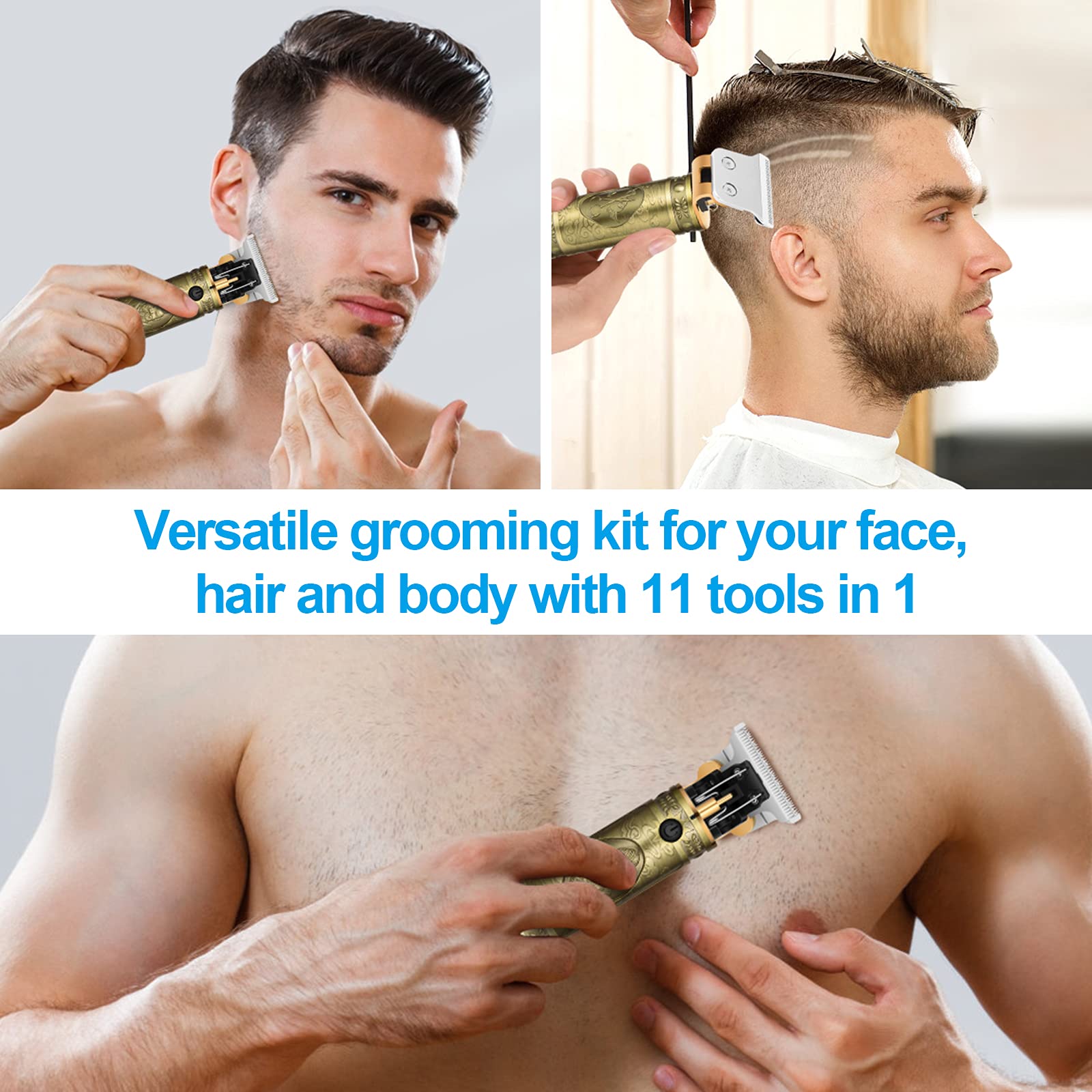 Hair Clippers for Men, Professional Cordless Beard Trimmer with 4 Guards, Haircut & Grooming Kit for Men Rechargeable LED Display, Zero Gapped Electric Shavers - Men's Gifts