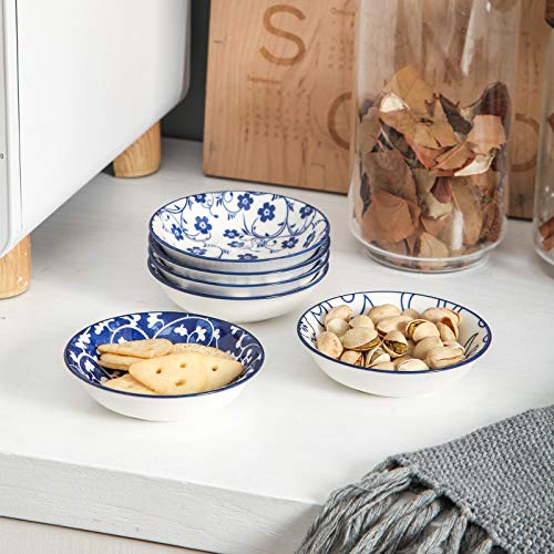 Selamica Ceramic Dipping Bowls, 2.5oz Mini Bowls Soy Sauce Dish, Dip Bowls, Appetizer Side Dishes for Sushi,Sauce, Party, Pinch Bowls Pack of 6 (Vintage Blue)