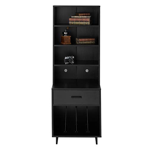 MELLCOM Wooden Bookcase Storage Cabinet Bookshelf with 3 Shelves and 1 Drawer, Modern Standing Shelf, Side Corner Storage Cabinet Decor Furniture for Home Office (Black)