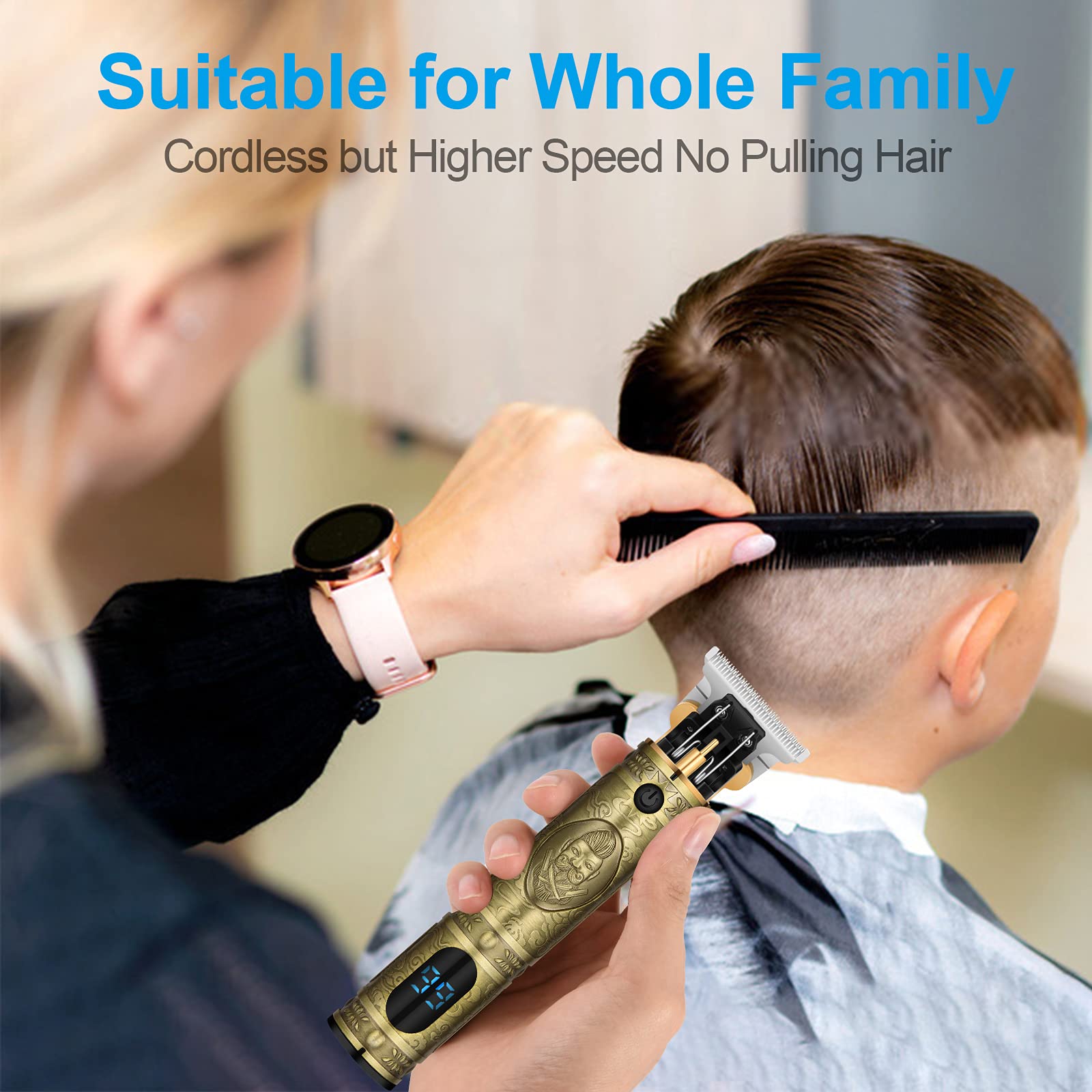 Hair Clippers for Men, Professional Cordless Beard Trimmer with 4 Guards, Haircut & Grooming Kit for Men Rechargeable LED Display, Zero Gapped Electric Shavers - Men's Gifts