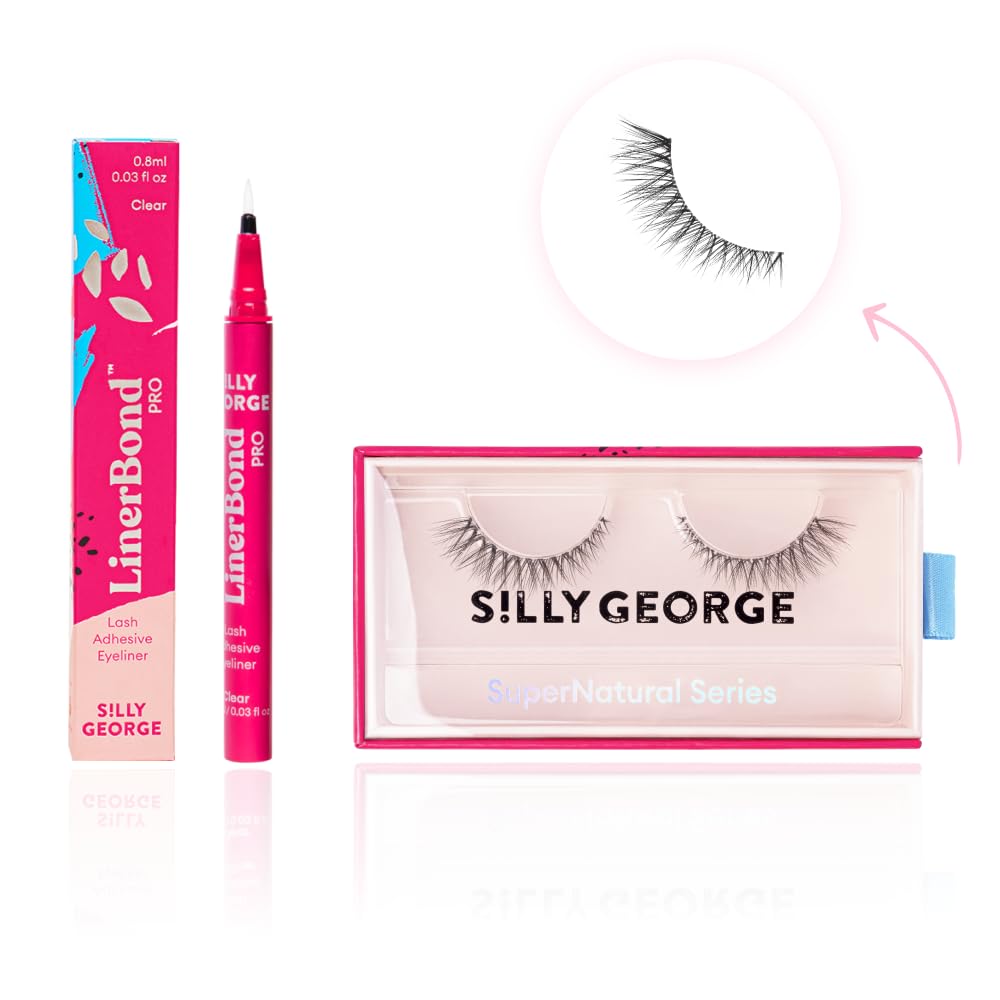 Silly George SuperNatural Series Starter Kit - Pretty Lashes with Adhesive Eyeliner | Clear Band gives Lashes Natural Look | Extra Strong Hold for False Eyelashes (Aurora, LinerBond™ Clear)