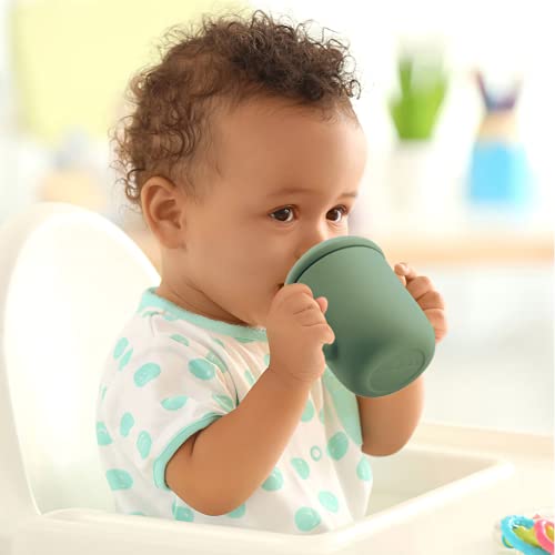 Mintlyfe Baby Trainer Cup, Silicone Training Cup with Handles Lid and Straw, BPA-Free, Unbreakable, Spill Proof and Non-Slip Handles Sippy Cup for Toddlers, 5 oz (Sage)