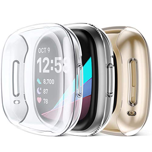 Maledan Compatible with Fitbit Versa 3 and Sense Screen Protector, 3 Pack Clear Ultra Thin Full Protective TPU HD Protector for Fitbit Sense/Versa 3 Case Cover Accessories and Bands Women Men