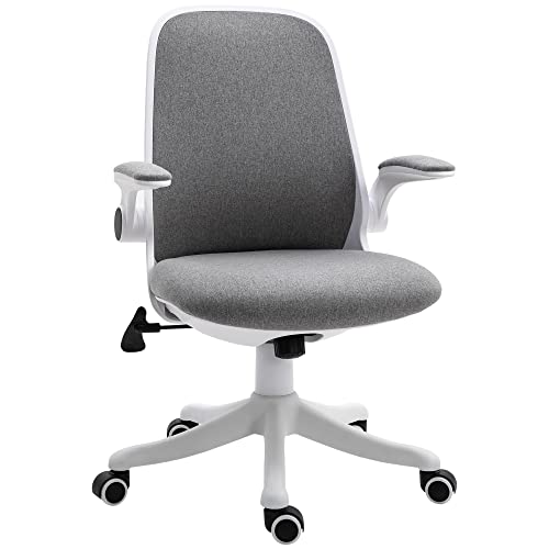 Vinsetto Linen-Touch Fabric Office Chair Swivel Task Chair with Adjustable Lumbar Support, Height and Flip-up Arms, Grey
