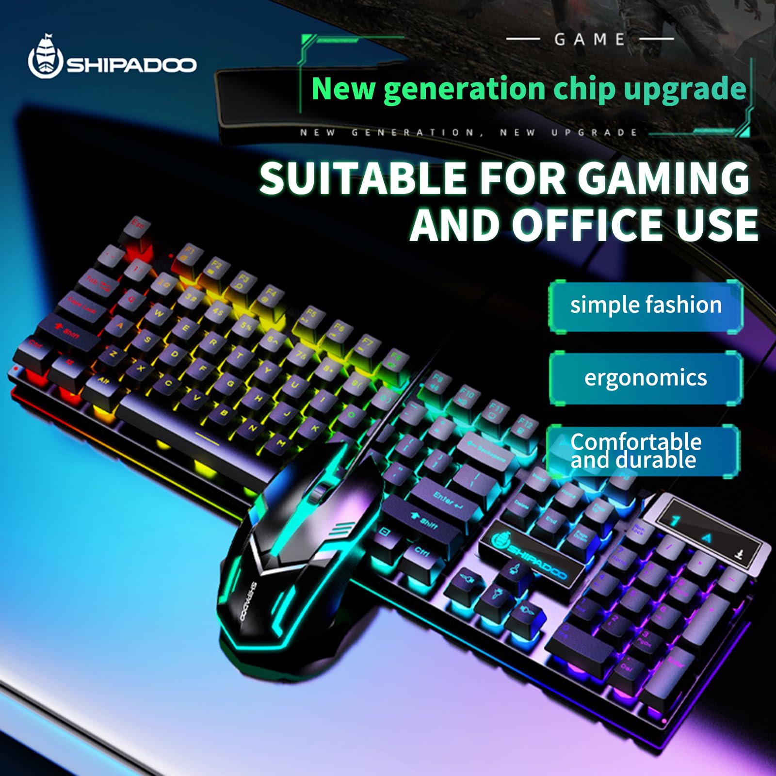 HQDZSZ Wired Gaming Keyboard and MouseUniversal, Keyboard and Mouse Set, USB Interface, Wired Keyboard and Mouse Set, Laptop, Desktop Computer, Office and Home use (Black)