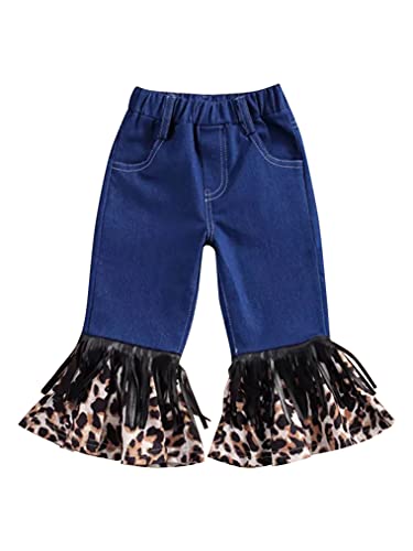 YEAHDOR Toddler Baby Bell Bottoms Baby Girls Ruffle Leggings Flare Skinny Denim Jeans Pants Dark Blue 18-24 Months