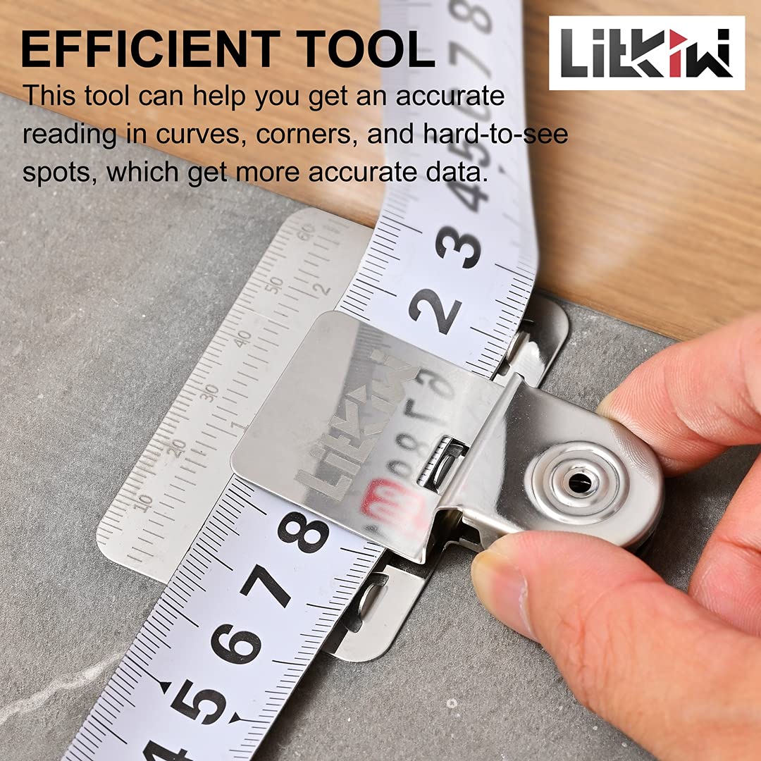 LitKiwi 2PCS Double Scale Measuring Tape Clip,304 Stainless Steel Corner Measuring Tool,Tape Accurately Position Measure Tool,Fixed Point Measurement,Corners Clamp Precision Marking Tool