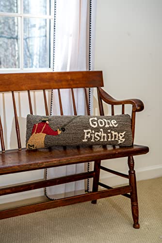 Chandler 4 Corners Artist-Designed Gone Fishing Too Hand-Hooked Wool Decorative Throw Pillow (8” x 24”)
