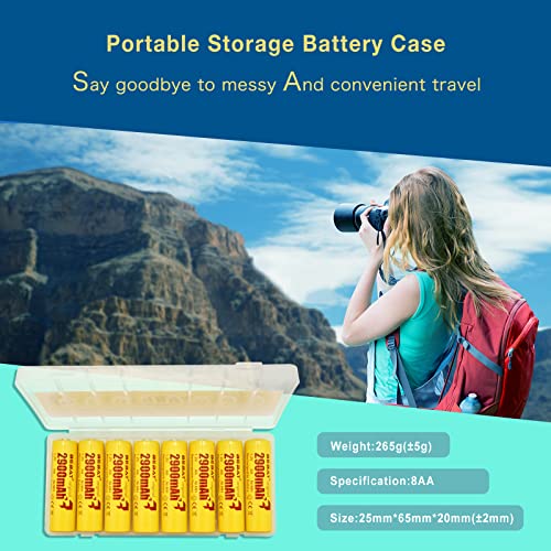 Double AA Battery Rechargeable AA Batteries AA Size 2900mAh Double A Battery 1.2V 2a Batteries High-Capacity Rechargeable Double A Batteries 8 Pack NiMH AA Batteries double a rechargable batteries
