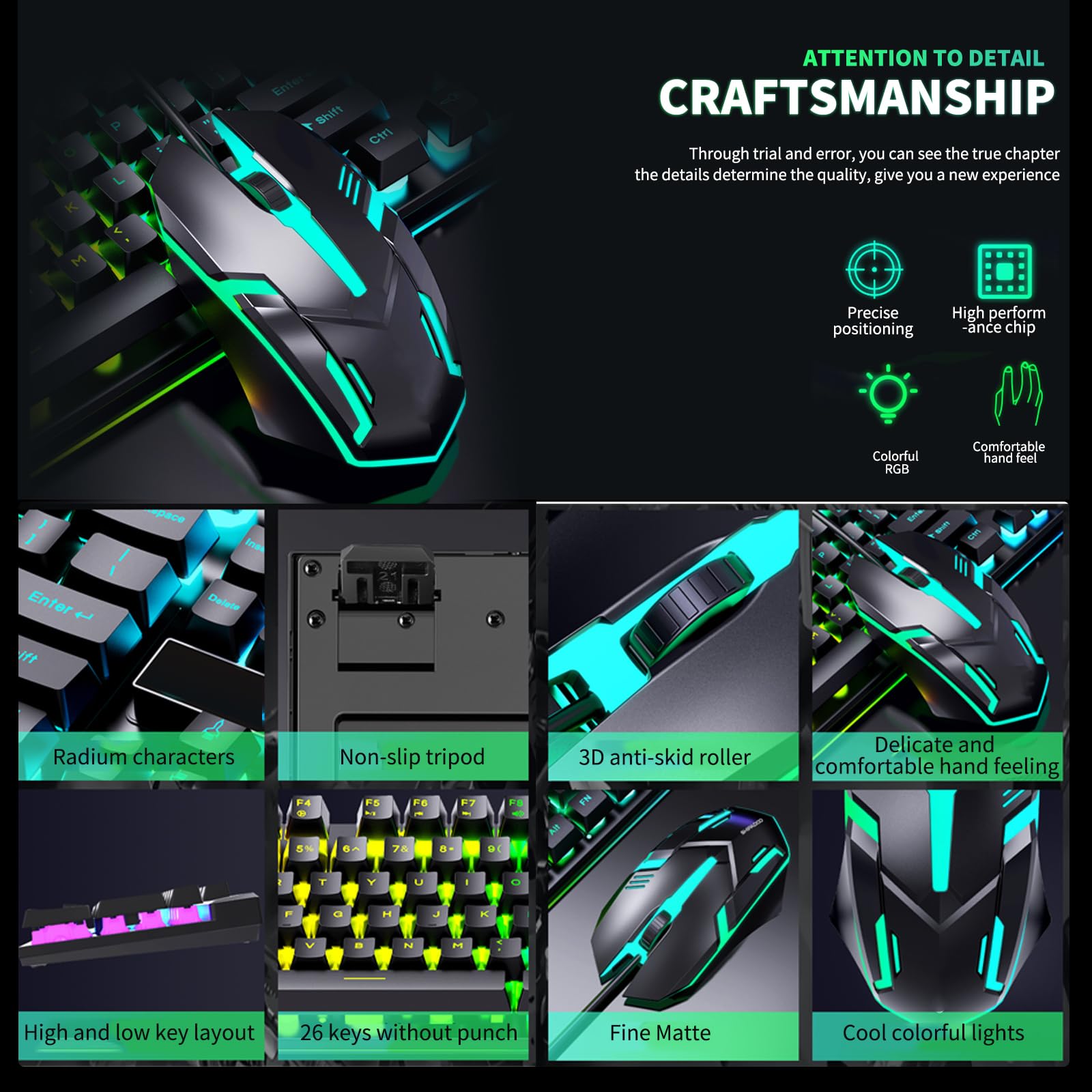 HQDZSZ Wired Gaming Keyboard and MouseUniversal, Keyboard and Mouse Set, USB Interface, Wired Keyboard and Mouse Set, Laptop, Desktop Computer, Office and Home use (Black)
