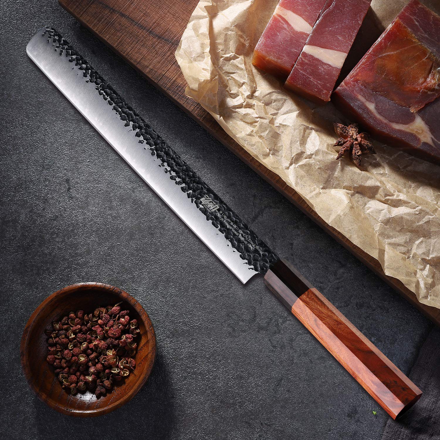 FINDKING Dynasty Series 9” Kiritsuke Gyutou Knife and 12” brisket Knife, High Carbon Clad Steel Octagonal Handle Kitchen Slicing Knives