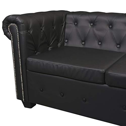 INLIFE Chesterfield Corner Sofa L Shape 5-Seater Faux Leather Sectional Sofa Couch with Armrest for Living Room,Office,Lobby Black 80.7"x 80.7"x 28.7" (LxWxH)