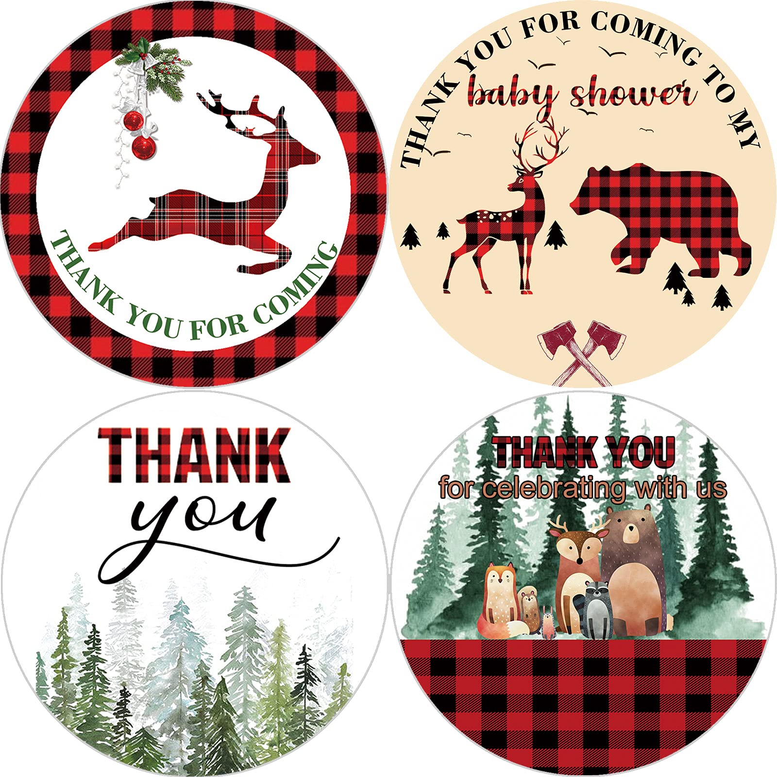 Hilgue Lumberjack Thank You Stickers, Lumberjack Plaid Thank You Stickers, Red Black Buffalo Plaid Christmas Baby Shower Favors Labels Party Decorations Supplies, 2 Inch (Pack of 80) (HL-RBQ-4)