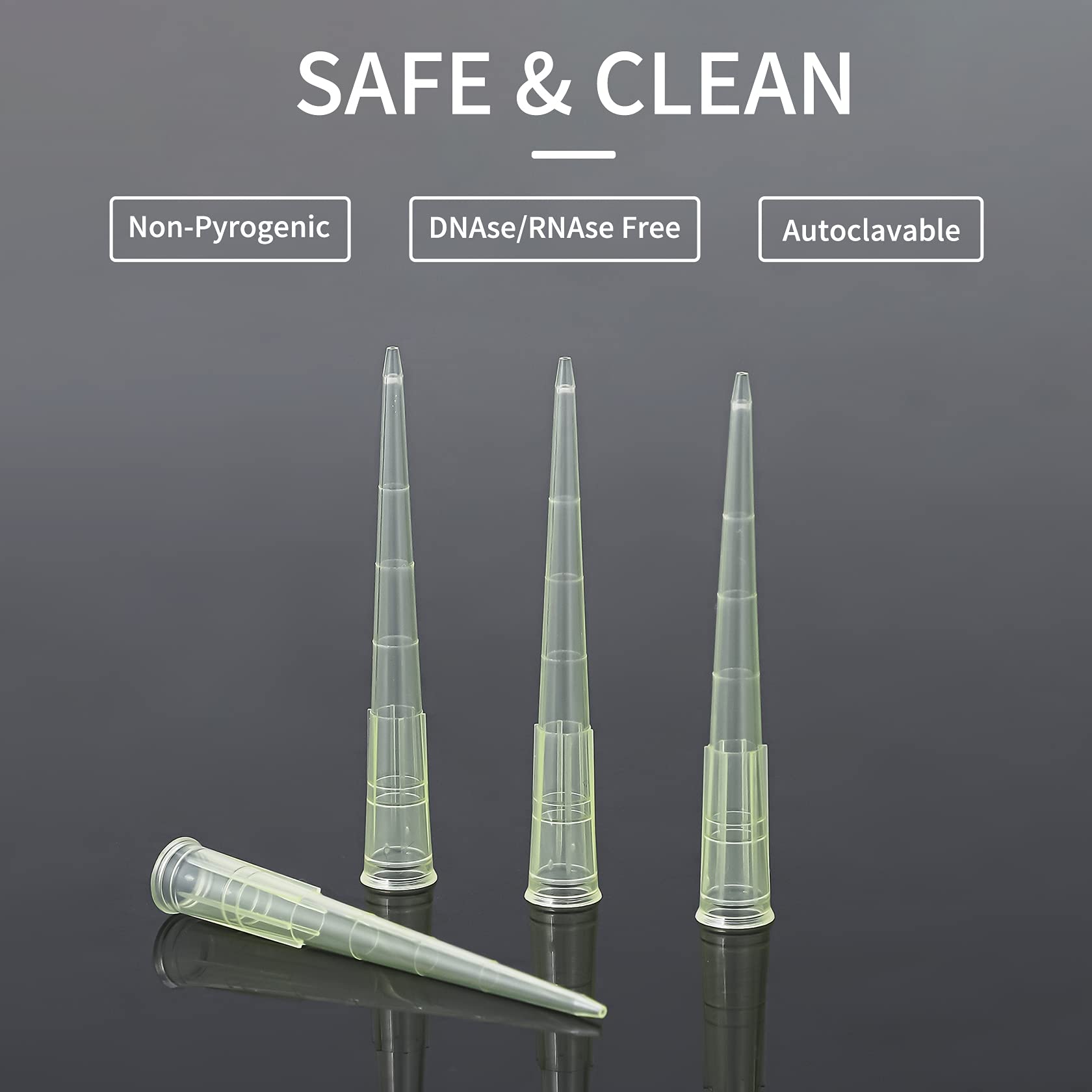 200uL Micropipette Tips 1000 Pcs, Four E's Scientific Universal 200uL Pipette Tips, Pipettor Tips Bulk, Non-pyrogenic DNAse/RNAse Free Autoclavable, Polypropylene (PP), Yellow