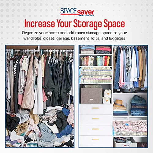 Spacesaver Vacuum Storage Bags (Electric Pump + Variety 10-Pack) Save 80% on Clothes Storage Space - Vacuum Sealer Bags for Comforters, Blankets, Bedding, Clothing - Compression Seal for Closet Storage.
