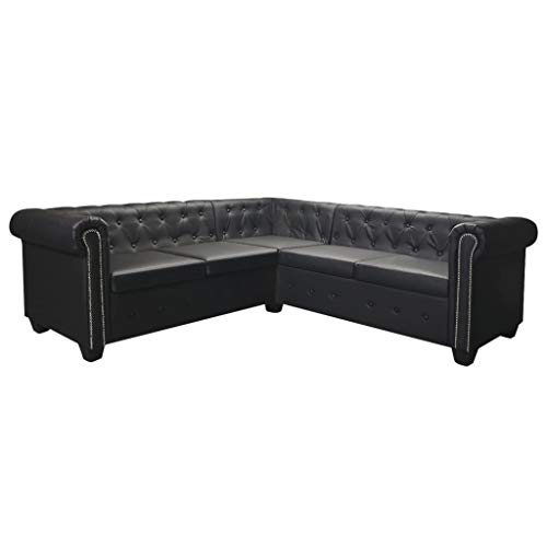 INLIFE Chesterfield Corner Sofa L Shape 5-Seater Faux Leather Sectional Sofa Couch with Armrest for Living Room,Office,Lobby Black 80.7"x 80.7"x 28.7" (LxWxH)