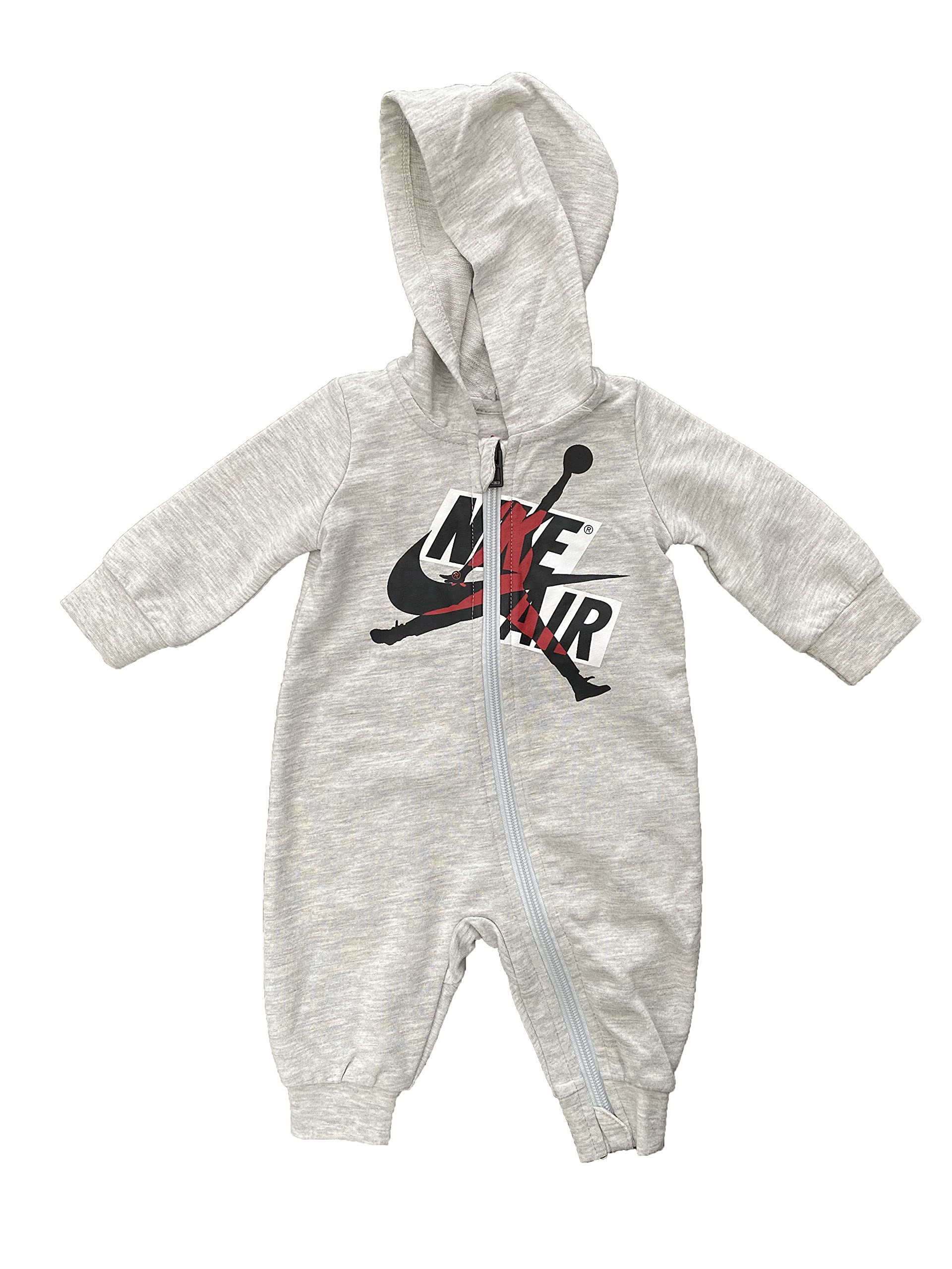 Jordan Baby Boys Nike Air Jumpman Full Zip Hooded Coverall (Grey Heather(55A795-C87)/Red, 6 Months)