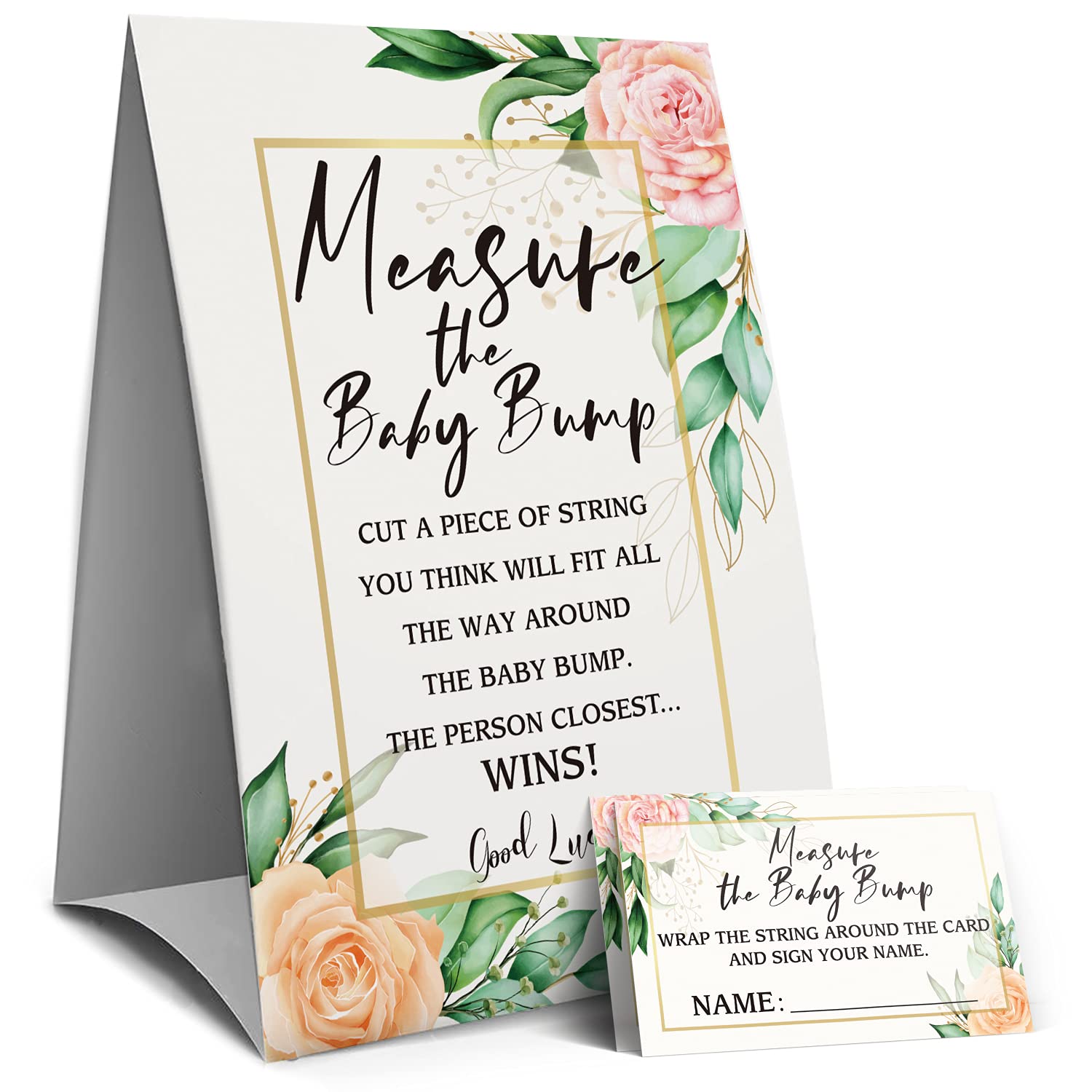 Measure Mommy's Belly Sign, Baby Shower Sign, Measure the Baby Bump How Big is Moms Belly -1 Sign and 50 Guessing Cards(11A)
