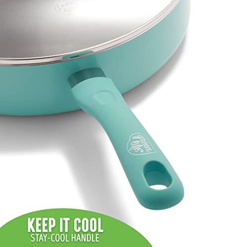 GreenLife Soft Grip Diamond Healthy Ceramic Nonstick, 5QT Saute Pan Jumbo Cooker with Helper Handle and Lid, PFAS-Free, Dishwasher Safe, Turquoise