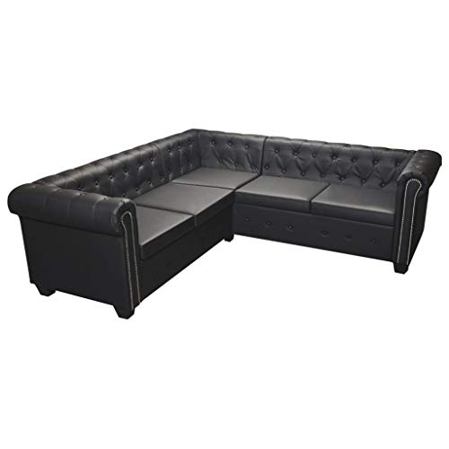 INLIFE Chesterfield Corner Sofa L Shape 5-Seater Faux Leather Sectional Sofa Couch with Armrest for Living Room,Office,Lobby Black 80.7"x 80.7"x 28.7" (LxWxH)