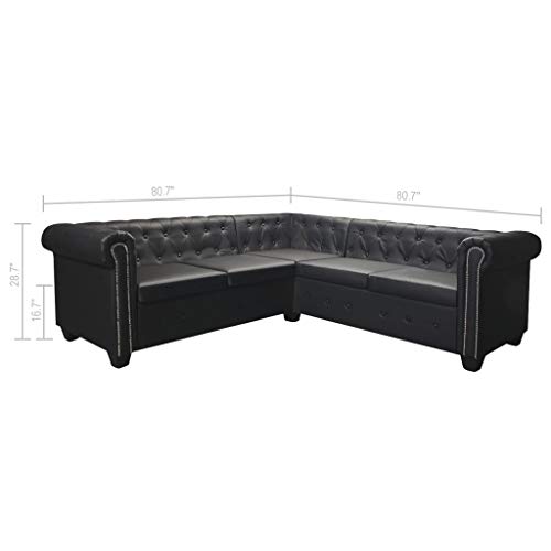 INLIFE Chesterfield Corner Sofa L Shape 5-Seater Faux Leather Sectional Sofa Couch with Armrest for Living Room,Office,Lobby Black 80.7"x 80.7"x 28.7" (LxWxH)