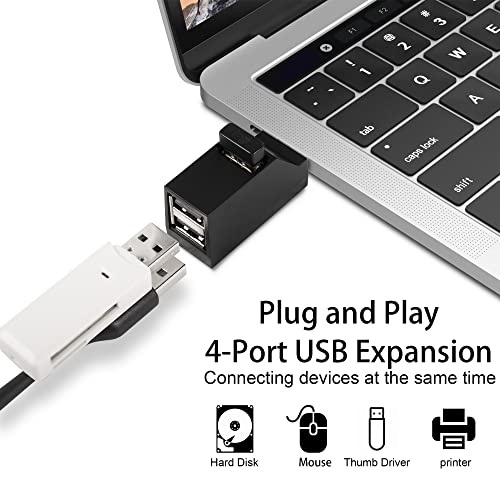 QIANRENON USB Hub 90 Degree Splitter 3 Port USB 3.0 Adapter Portable Powered Data USB Hub Transfer for PC Laptop USB Flash Drives,Black
