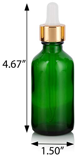 JUVITUS 2 oz / 60 ml Green Glass Boston Round Bottle Luxury Gold Metal Dropper (24 Pack) + Funnel
