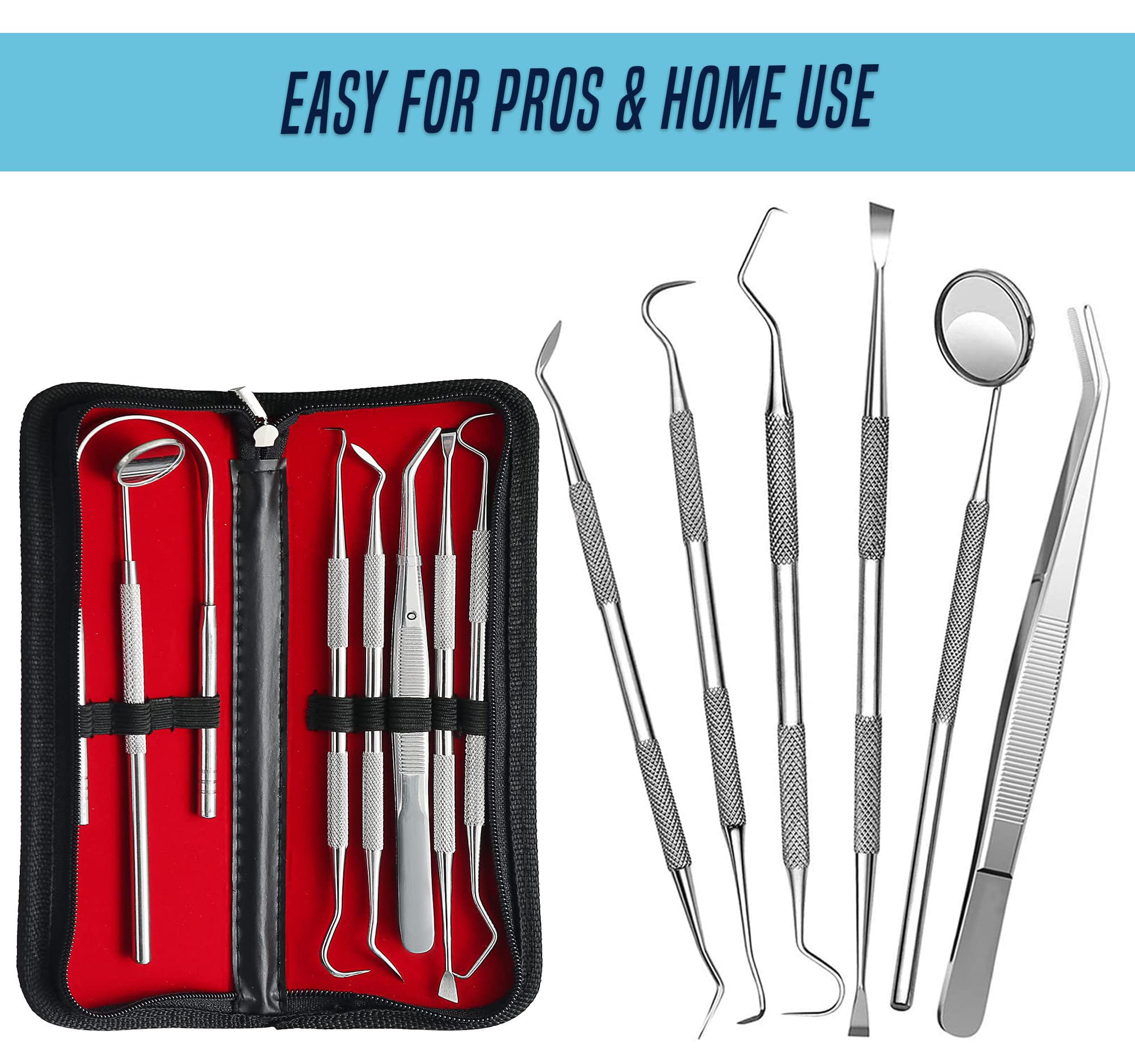 Dental Tools Plaque Remover for Teeth, Stainless Steel Teeth Cleaning Kit, Dental Pick Set for Home Use – Tartar Remover Kit with Case