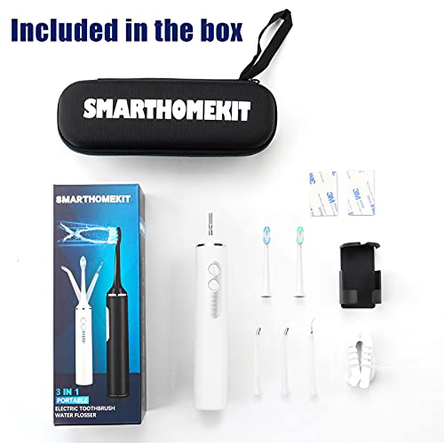 Water Dental Flosser with The Toothbrush Combo,One Device Switch from Sonic Brushing to Water Flossing Ultrasonic Toothbrush 3in1 with Storage Bag for Home and Travel (White 2.0)