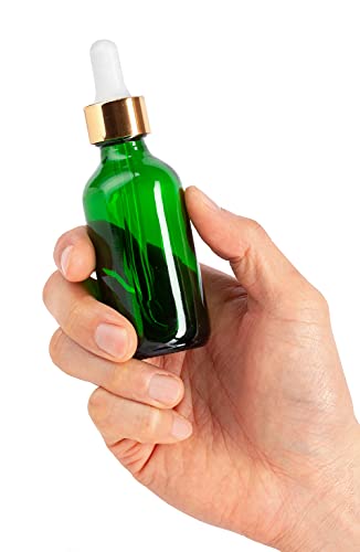 JUVITUS 2 oz / 60 ml Green Glass Boston Round Bottle Luxury Gold Metal Dropper (24 Pack) + Funnel